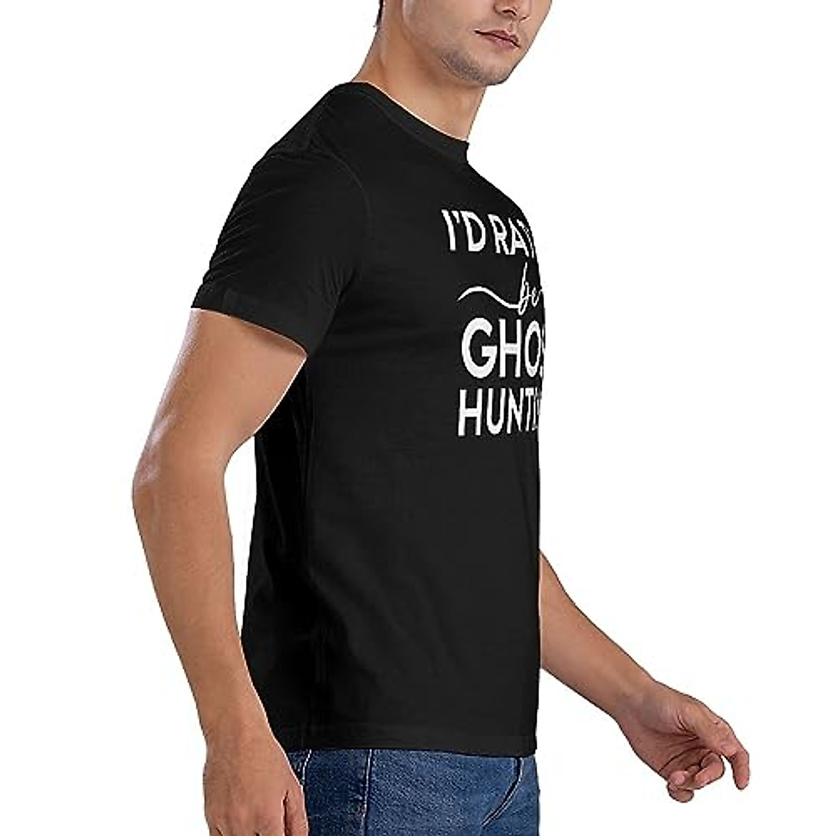YvoneDBrownn I'd Rather Be Ghost Hunting Men's T-Shirt, Men's Short Sleeve Tees Black T-Shirts for Men X-Small