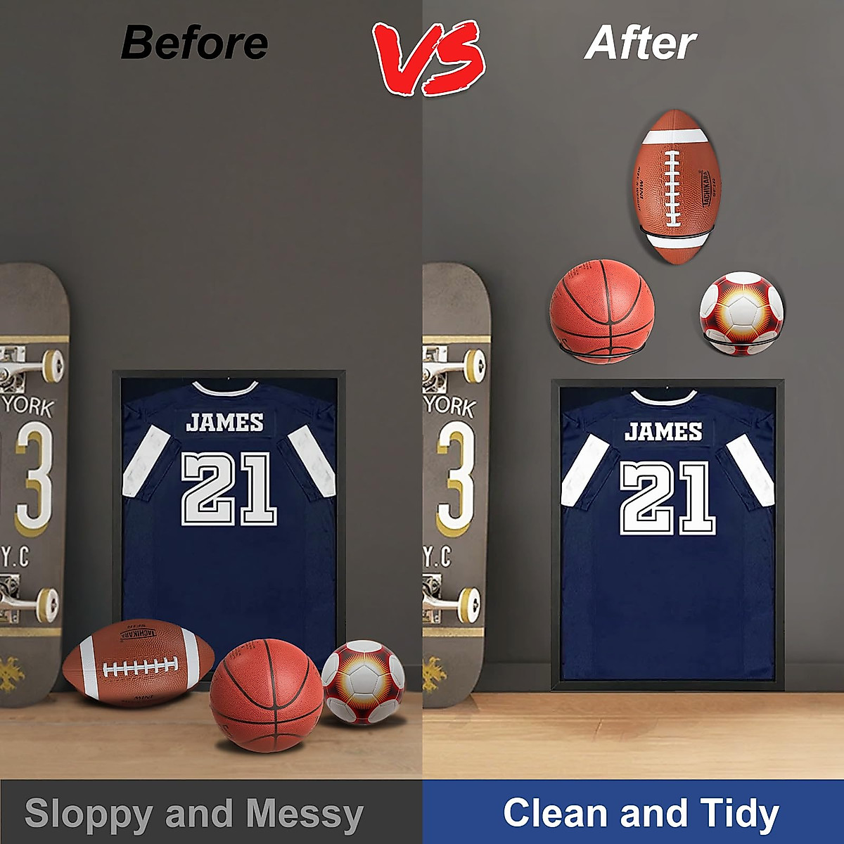 Qidoe Ball Storage Holder Wall Mount, Ball Stand Display Storage, Universal Ball Rack Metal Ball Holder Wall Mounted Basketball Display Rack for Basketball Football Volleyball Soccer Storage Display