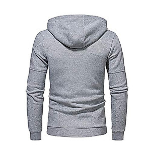 Mens Zipper Hooded Sweatshirts, Thenlian Mens' Autum Winter Long Sleeve Zipper Patchwork Hooded Sweatshirt Cardigan Tops (Gray, 3XL)
