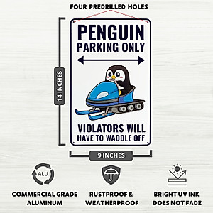Venicor Penguin Sign Decor - 9 x 14 Inches - Aluminum - Cute Penguin Gifts for Women Kids - Penguin Party Decorations Keychain Figurines Toys Stuff