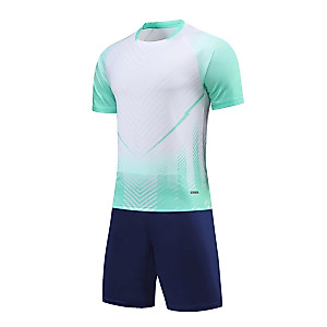 LUCKYLUAN Boys' Soccer Jersey Sports Team Training Shirt and Shorts Uniform 7-8 Years White Green