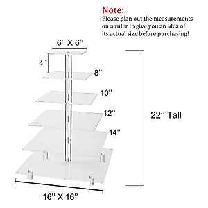 Jusalpha® Large 6 Tier Wedding Party Square Cupcake Stand-Cake Stand-Cupcake Tower-Dessert Display Stand (Large 6 Tier with Base) (6SF)