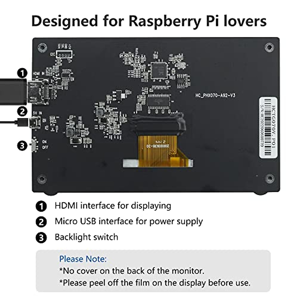 HAMTYSAN Raspberry Pi Screen, 7 Inch Portable Monitor External Display 800x480 IPS Screen Small HDMI Monitor for Raspberry Pi 400/4/3/2/Zero/B/B+ Jetson Nano Win11/10/8/7 (Non-Touch)