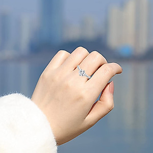 JO WISDOM Women Ring,925 Sterling Silver Engagement Wedding Promise Ring with 7mm 5A Cubic Zirconia,Jewelry for Women