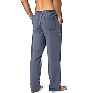 Pudolla Men's Cotton Yoga Sweatpants Athletic Lounge Pants Open Bottom Casual Jersey Pants for Men with Pockets (Mallard Blue Large)