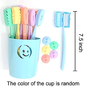 Toothbrushes Kit Set Extra Soft Head Jumbo Giant Large Size Manual Toothbrush 10pcs with Brush Cap Cover 10pcs Wall Holder 5pcs Multipurpose Cup (Random Color) Oral Care Clean
