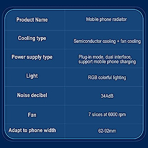 Active Cooling Fan Mobile Phone Radiator for Playing Games Watching Videos Cooler Controller Compatible for Universal iPhone/Android Smartphone