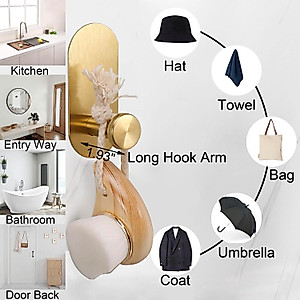 TocTen Adhesive Hook - Heavy Duty Sticky Towel/Robe Hooks, Waterproof Stainless Steel Shower Hook, No Drill Stick on Wall Coat/Clothes Hooks for Bathroom, Kitchen, and Offices (Brushed Gold, 3 Pack)