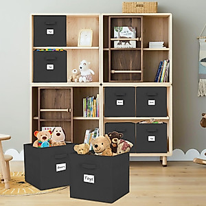 SimpliBins 13x13x13 Storage Cube Bins 4 Pack, Collapsible Fabric Storage Cubes with Fabric Handle, Simple Cubical Storage Boxes for Cube Organizer, Shelf and Closet Storage (Black)