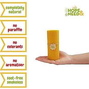 Hope&Need Beeswax Pillar Candles- Big Size 1 Piece(5.5 inches x 2.3 inches) 0 Pure Bees Wax Candles for Home Decoration, Healthy and Natural Honeycomb, Hand-Rolled Beeswax Candle, No Chemicals