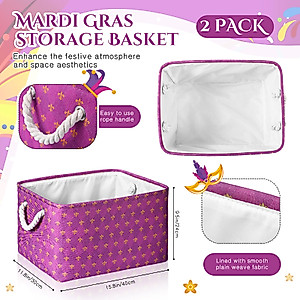 Sunnychicc Easter Basket, Easter Eggs Bunny Flower Foldable Storage Bins with Handles, Easter Canvas Cubes Fabric Collapsible Organizer Bag for Storage Clothes(Fleur De Lis, 2 Pcs)