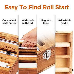 Foil and Plastic Wrap Organizer Acacia Wood 3 in 1 wrap Dispenser with Cutter Aluminum Foil Wax Paper Kitchen Drawer Organizer with Cutter