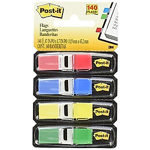 3M Post-It Flags in Dispensers, 1/2 X 1-3/4, 35/Color, 4 Colors/Pack (Mmm6834)