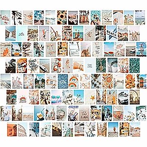 KOSKIMER 100PCS Beach Wall Collage Kit Aesthetic Pictures, 100 Set 4x6 Inch, Preppy Room Decor Aesthetic, Wall Decor for Bedroom Teen Girl, Cute VSCO Room Decor Posters, Photo Collage Kit for Dorm