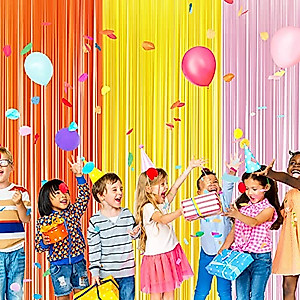 Juexica 3 Pack Groovy Foil Fringe Curtain Groovy Photo Booth Foil Curtain Backdrop Boho Party Decorations Groovy Party Decorations (3.2 x 6.6 ft),Orange, Yellow, Pink