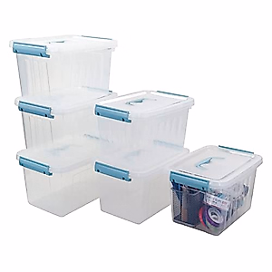 Ucake 8 Quart Plastic Small Storage Box with Handel, Clear Storage Bin with Lid, 6 Pack
