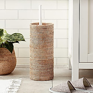 KOUBOO 1030058 La Jolla Hand Woven Rattan Toilet Roll Stand Pendant Lamp, White Wash