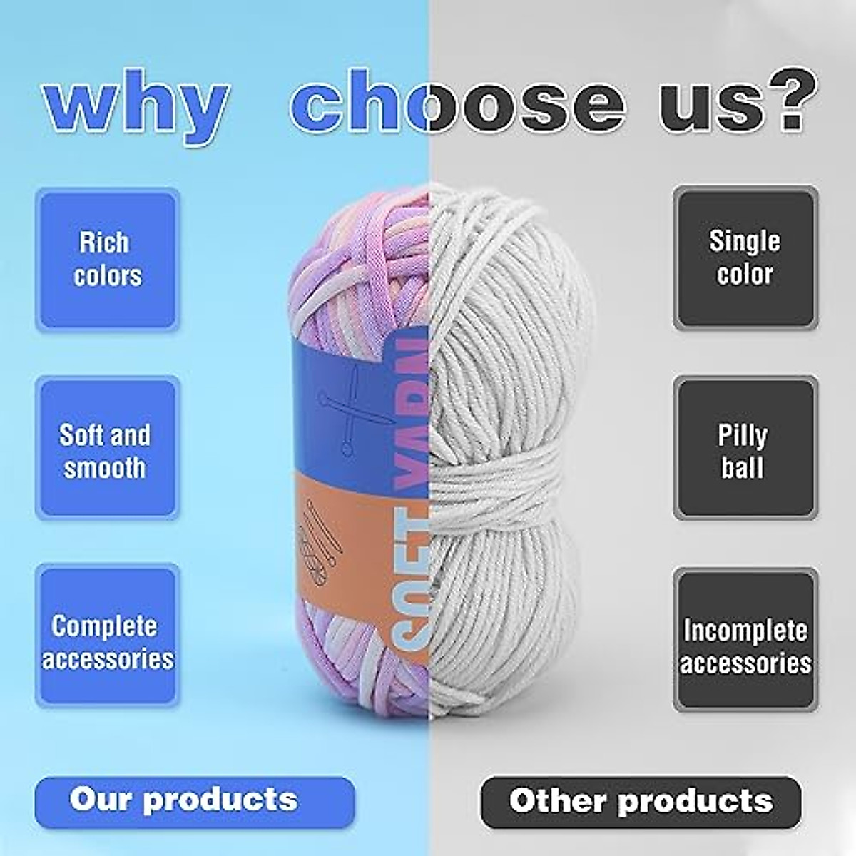 IMZAY 100g/3.52OZ Yarn for Crocheting, Cotton Yarn and Yarn for Beginners with Easy-to-See Stitches, Ergonomic Handle Hooks, Cotton Nylon Chunky Yarn for Crocheting and Knitting-Pink and Rainbow