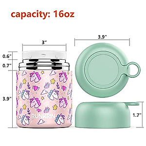 Insulated Food Jar for Hot Food, Runkrin 16oz Thermos Vacuum Double Wall Lunch Container with Spoon, Leak Proof Stainless Steel Thermal Bento Box for Kids Boys Girls Adults