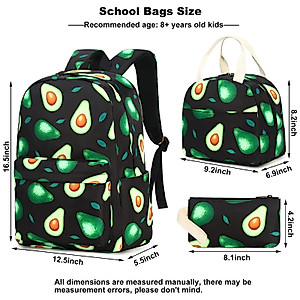 Esfoxes Avocado School Backpack for Girls, Kids Teens School Bags Bookbags Set with Lunch Bag Pencil Bag
