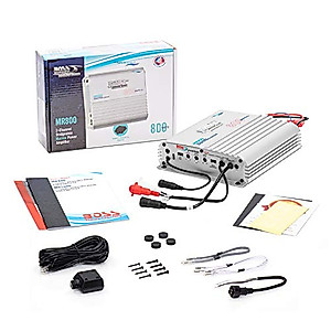 BOSS Audio Systems MR800 Marine Grade 800 Watt, 2 Channel, 2 4 Ohm Stable Class AB, Full Range, Bridgeable, Mosfet Power Supply Amplifier with Remote Subwoofer Control