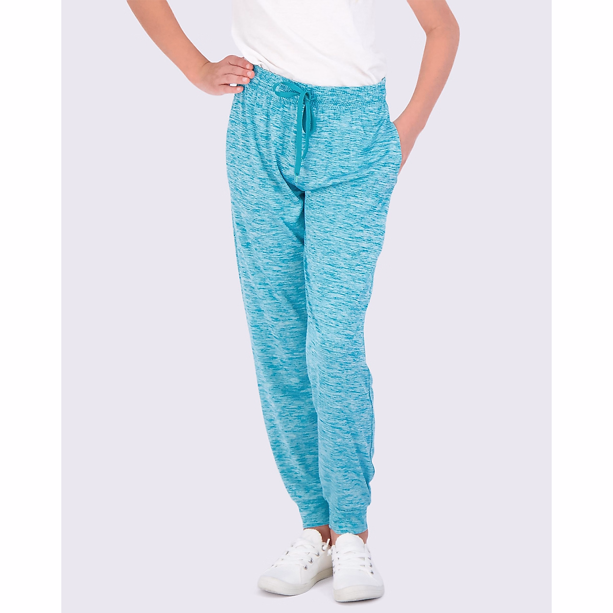 Real Essentials Girl's Dry Fit Joggers Sweatpants | Soft Athletic Pants for Teens & Kids | Casual Running & Sports | Joggers with Pockets & Drawstring - Set 5, Small (Pack of 3)