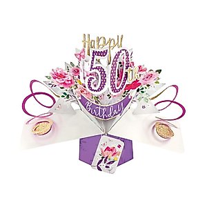 Second Nature 50th Birthday Flowers Pop Up Greeting Card - POP191