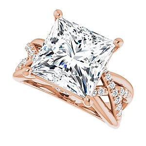 Handmade 18K Gold 5 CT Princess Cut VVS1 Colorless Moissanite Engagement Ring for Women Bridal Set Moissanite Wedding Ring for Gifts (Rose Gold, 7.5)