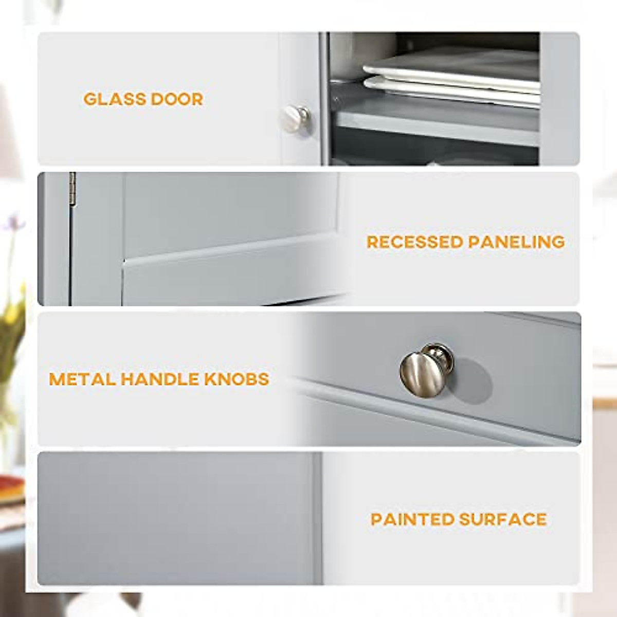 HOMCOM 52" Traditional Kitchen Pantry, Floor Storage Cabinet, Small Cupboard Organizer with Adjustable Shelves and 4-Doors for Dining Room, Living Room, Grey