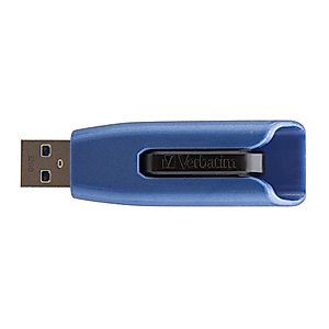 Verbatim 128GB USB 3.0 Store 'n' Go V3 Max Flash Drive - Cap-Less & PC / Mac Compatible - Blue