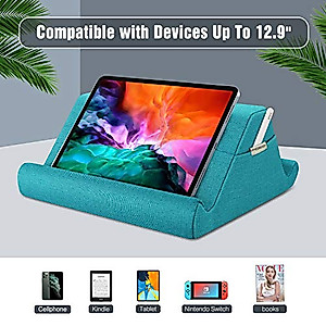 MoKo Tablet Pillow Holder, Pillow for iPad Multi-Angle Soft Tablet Stand Up to 12.9" for Xmas Gift, eReader, Fit with iPad 9, iPad Mini 6,iPad 10th, iPad Pro 11/12.9 2022,Galaxy Tab S9/S9+,Sea Blue