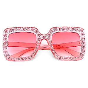 FEISEDY Women Sparkling Crystal Sunglasses Oversized Square Thick Frame B2283