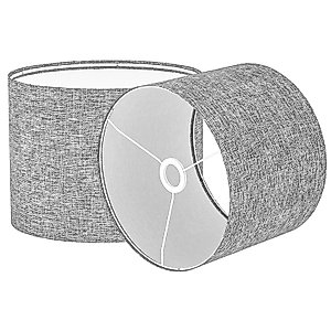 Lamp Shades Set of 2, Drum Lampshade for Table Lamps Floor Lamp, 13" Top X 13" Bottom X 10" High Grey Large Line Fabric Lamp Shades, Easy Assembly Replacement Lampshades