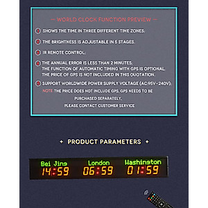 THINKHONGHAO Zhong Xiaoxiao Brand LED red and Green Digital Electronic 3 City World Clock Summer Digital World Clock displays time Brightness at Different Times