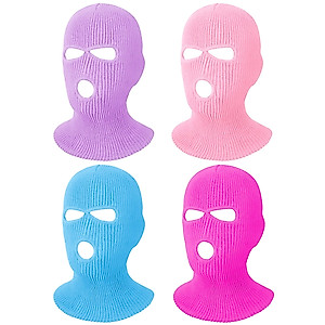Blulu 4 Pieces Warm Full Face Cover Ski Winter Mask Balaclava Knit Full Face Mask for Men Women Outdoor Sports(Pink, Light Blue, Light Purple, Rose Red)