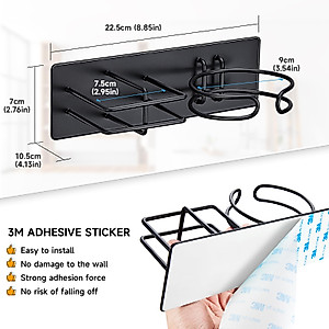 Hair Dryer Holder Wall Mount, Hair Straightener Holder Hairdryer Holder for Bathroom, Blow Dryer Holder Black, Hair Tool Organizer, Stainless Steel Hair Dryer and Curling Iron Holder for Vanity Salon