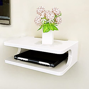 DYRABREST White Floating Shelf, Floating Night Stand Wall-Mounted TV Cabinet Shelf TV Console Router Shelf DVD Set-top Box Telephone Storage Rack Hanging Box