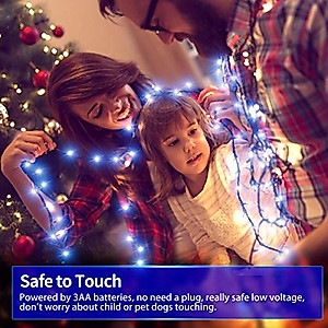 [Remote Control] Fairy String Lights Battery Operated, 33FT 100 LED Christmas Lights IP65 Waterproof with Timer, Memory Function and 8 Lighting Modes for Indoor Outdoor Xmas Halloween Wedding - Blue