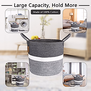 Laundry Hamper with Handles FULOOPHI Cotton Rope Woven Basket for Delicates Large Mesh Clothes Hamper for Washing Machine Pillows Towels Socks Shoes Kids Toys Trainers Travel Bedrooms Light Grey