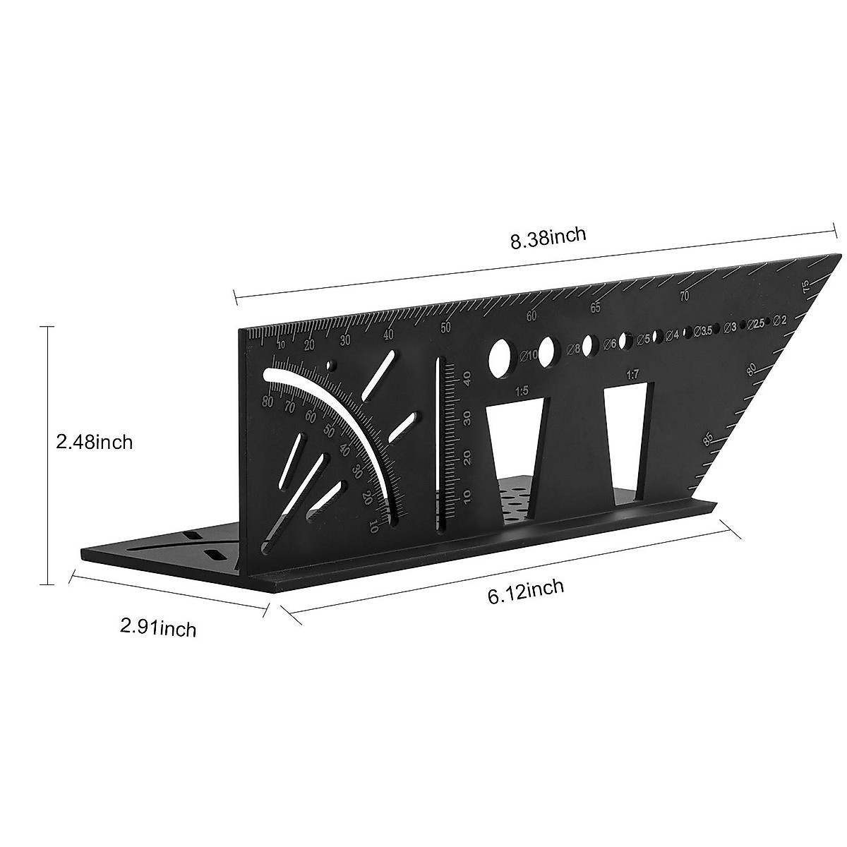 Woodworking Carpenter Square Rule,Baowox 3D Aluminum Alloy Angle Measuring Tool, Multifunction Angle Finder Woodworking Tools or Engineers Carpenters (Black)