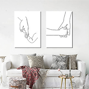 Mom & Baby Hands Line Art Prints Fashion Women Art Print Newborn Gifts Line Prints for Wall Decor Black And White Line Art Wall Decor Family Love Canvas Wall Art for Nursery Kids Room Decor Framed