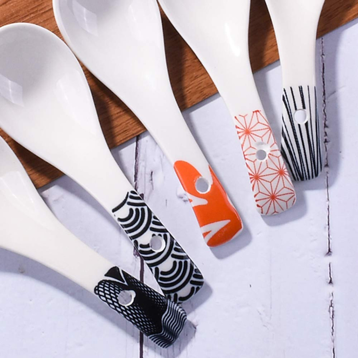 Ceramic Soup Spoon Set of 5 Serving for Soup, Porridge, Cereal, Snacks, Ice Cream