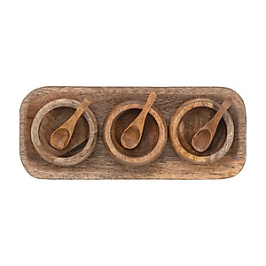 Bloomingville Mango Spice Bowls and 3 Wood Spoons, Set of 7 Tray, Natural, 3