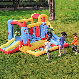 FBITE Inflatable Slides Castle Kids Bouncy Playhouse for Birthday Party Gift with Blower Indoor Small Rocket Slide Trampoline Playground Equipment