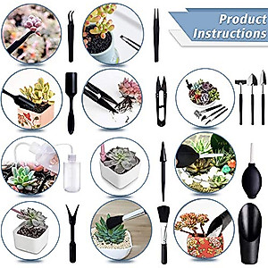 Succulent Tools, 13 Pcs Mini Garden Tool Set, Transplanting Tools Set,Succulent Care kit for Succulent Miniature Gardening Plant, Black
