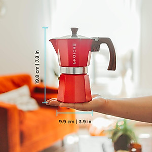 GROSCHE Milano Stovetop Espresso Maker Moka pot 6 espresso Cup - 9.3 oz, Red and 3 Replacement Seals Gaskets Bundle Stove top coffee maker Moka Italian espresso coffee maker and replacement gaskets