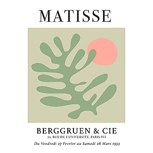 Matisse-Inspired No.16 Exhibition Wall Art Print. 11x14 UNFRAMED. Abstract, Minimalist Modern Wall Decor. Cut-Out Botanical Shapes in Shades of Sage Green & Pink on Gray.