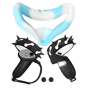 MASiKEN Controller Grips Cover with Face Cover for Meta Oculus Quest 2, Anti-Throw Grips Cover with Adjustable Wrist Strap and Sweatproof Silicone Face Pad, Quest 2 Accessories Kit (Mix Blue)