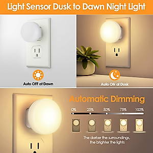 FOLKSMATE LED Night Lights Plug into Wall 5-Pack, Plug in Nightlight Soft White with Light Sensors for Adults, Kids Room, Bedroom, Bathroom, Hallway
