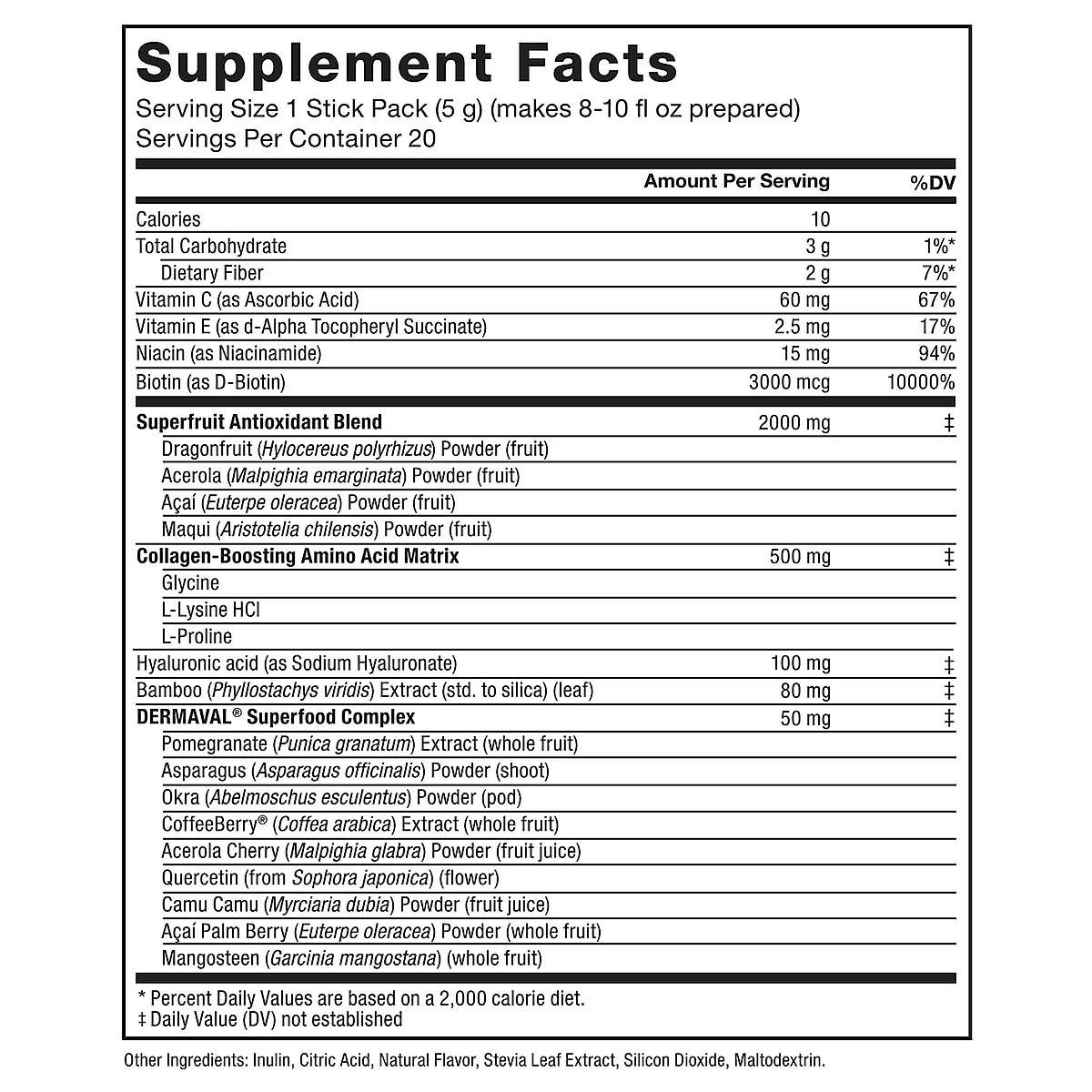 Force Factor Collagen Boosting Superfoods with Biotin, Hyaluronic Acid, Bamboo, and Hair, Skin, and Nails Vitamins, Nail Strengthener and Skin Supplement, Tropical Fruit Flavor, 20 Stick Packs